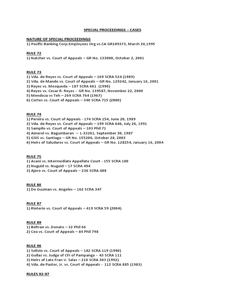 Special Proceedings Case Summaries | PDF | Appellate Court | Government ...