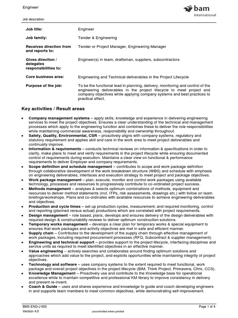 Key Activities / Result Areas: Job Description | PDF | Project ...