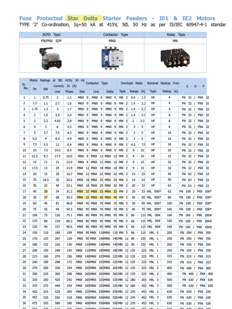 Star Delta Starter Selection Chart PDF Components Electric, 47% OFF