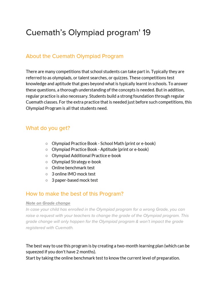 About The Cuemath Olympiad Program | PDF | E Books | Educational Psychology