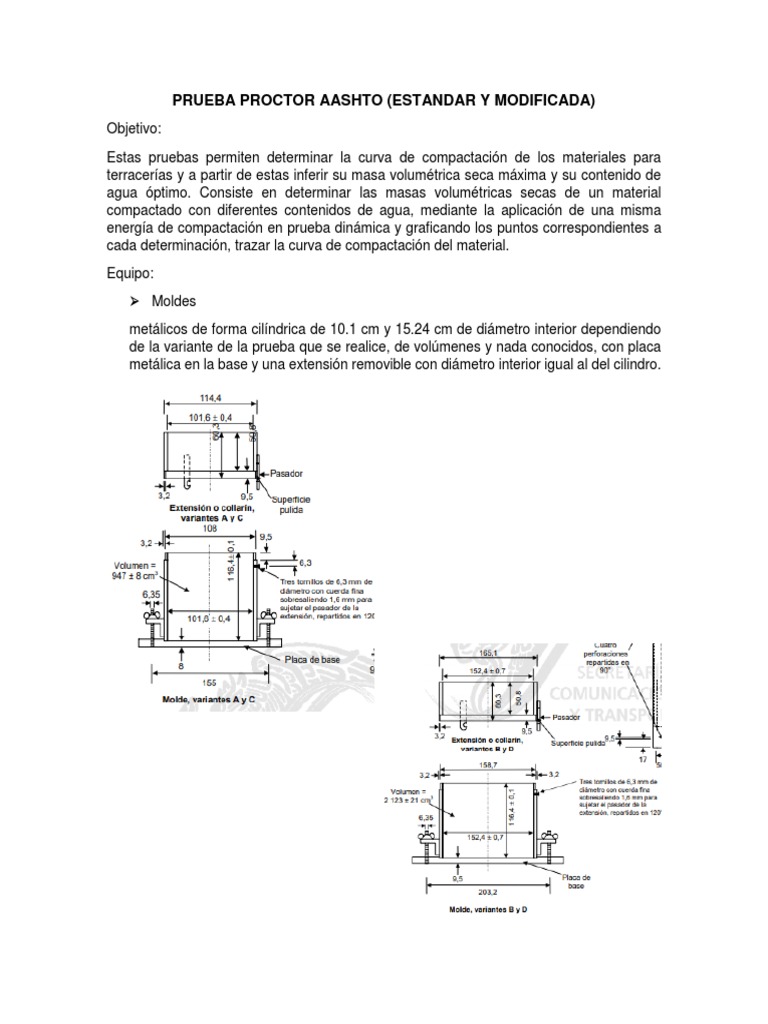 Prueba Proctor Aashto-1 | PDF | Geometría | Agua