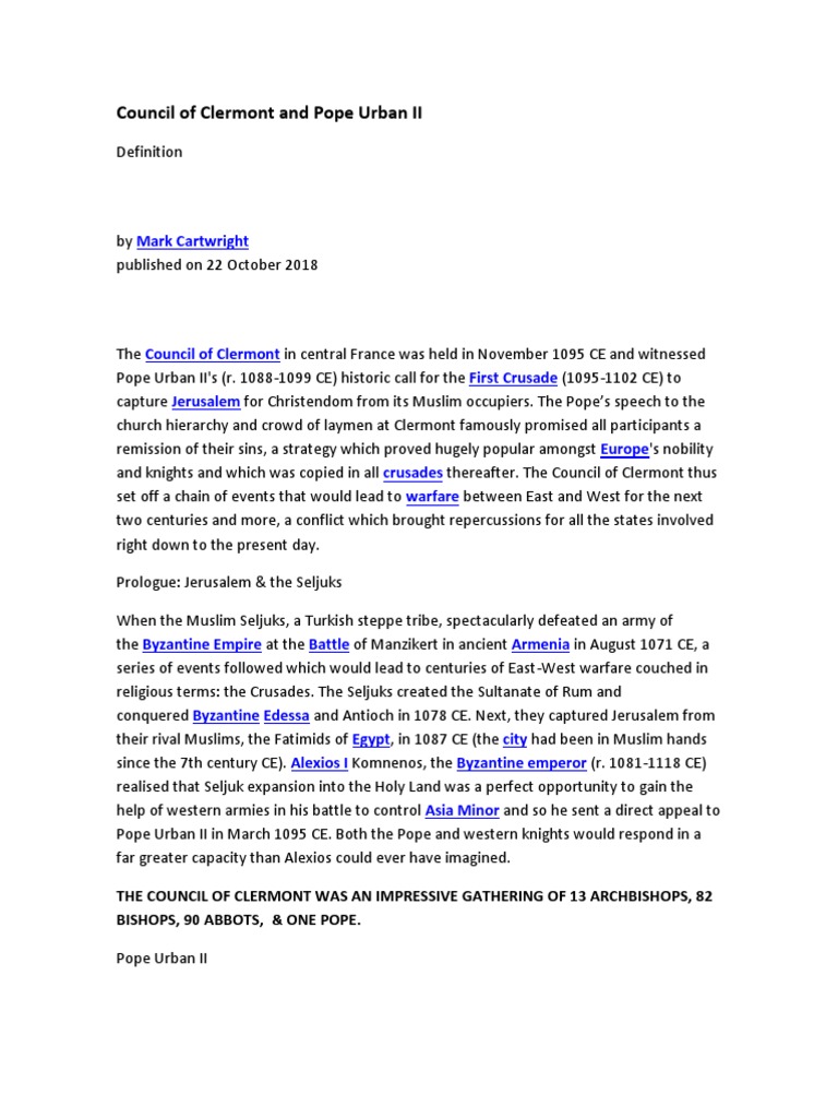 Crusades: Urban II's Call at Clermont | PDF | Crusades | Pope