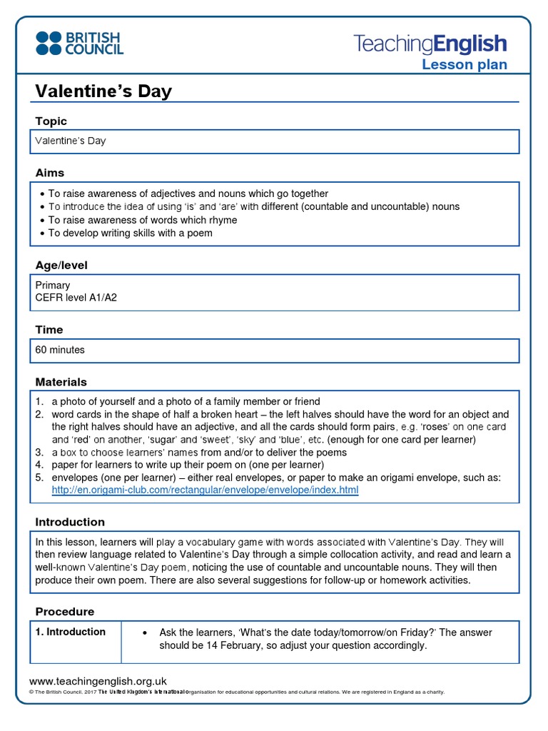 Valentines Day Lesson Plan PDF | Download Free PDF | Valentine's Day ...