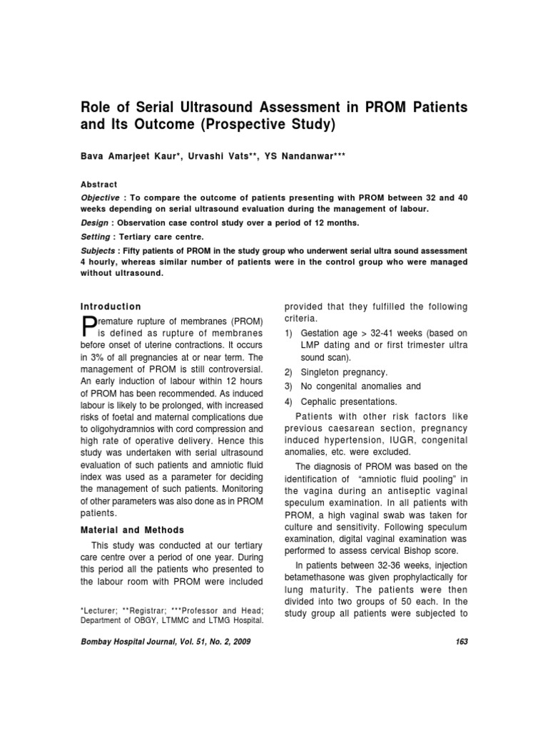 Role of Serial Ultrasound Assessment in PROM Patients and Its Outcome ...