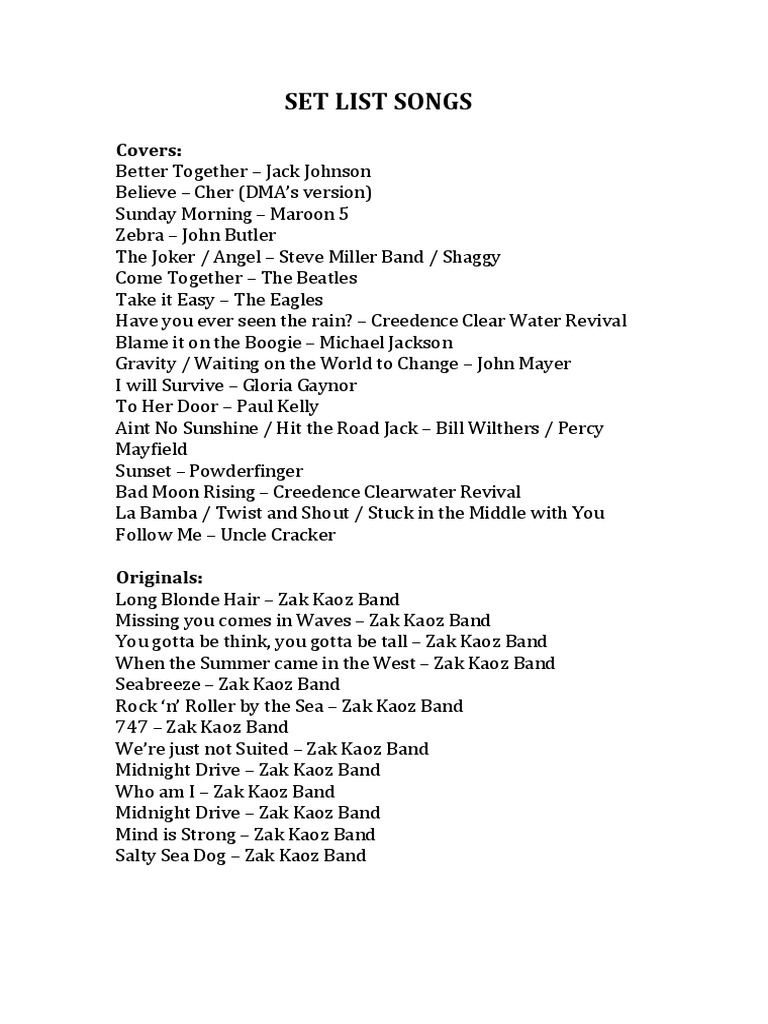 Set List Songs: Covers | PDF