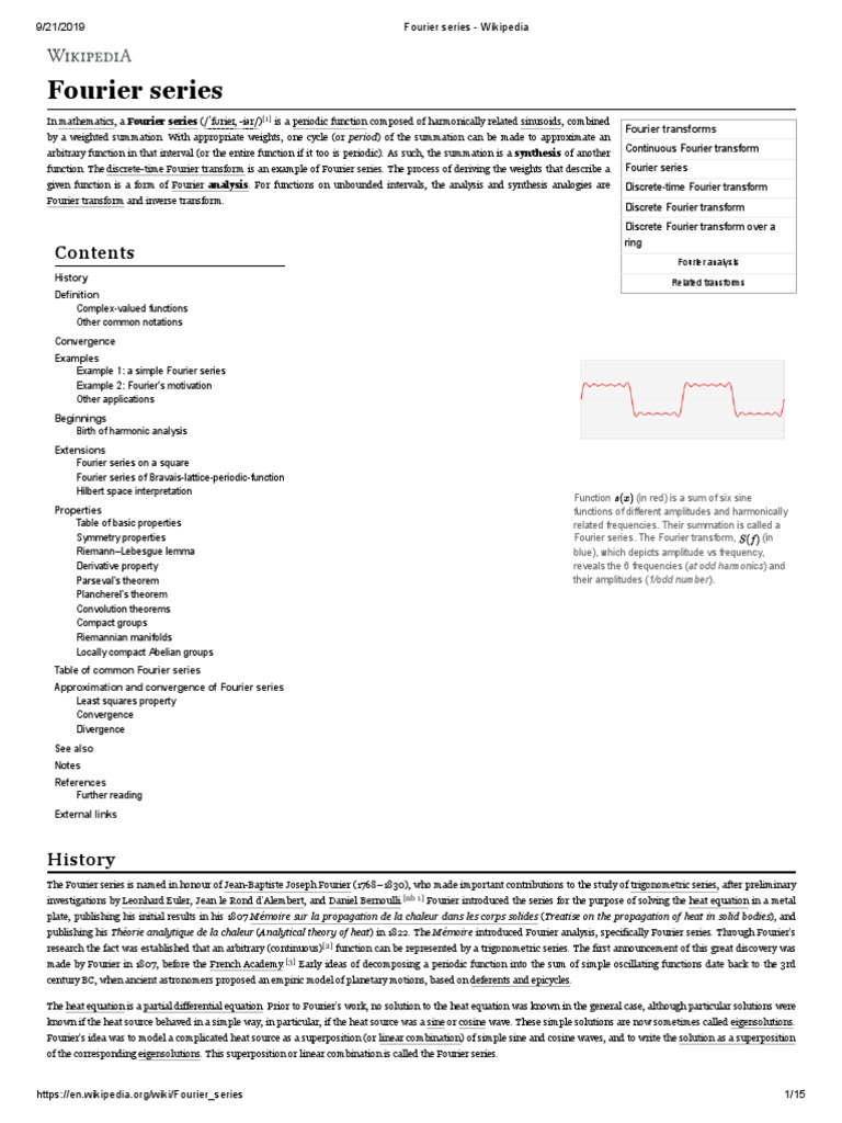 Fourier Series - Wikipedia | PDF | Fourier Series | Fourier Transform