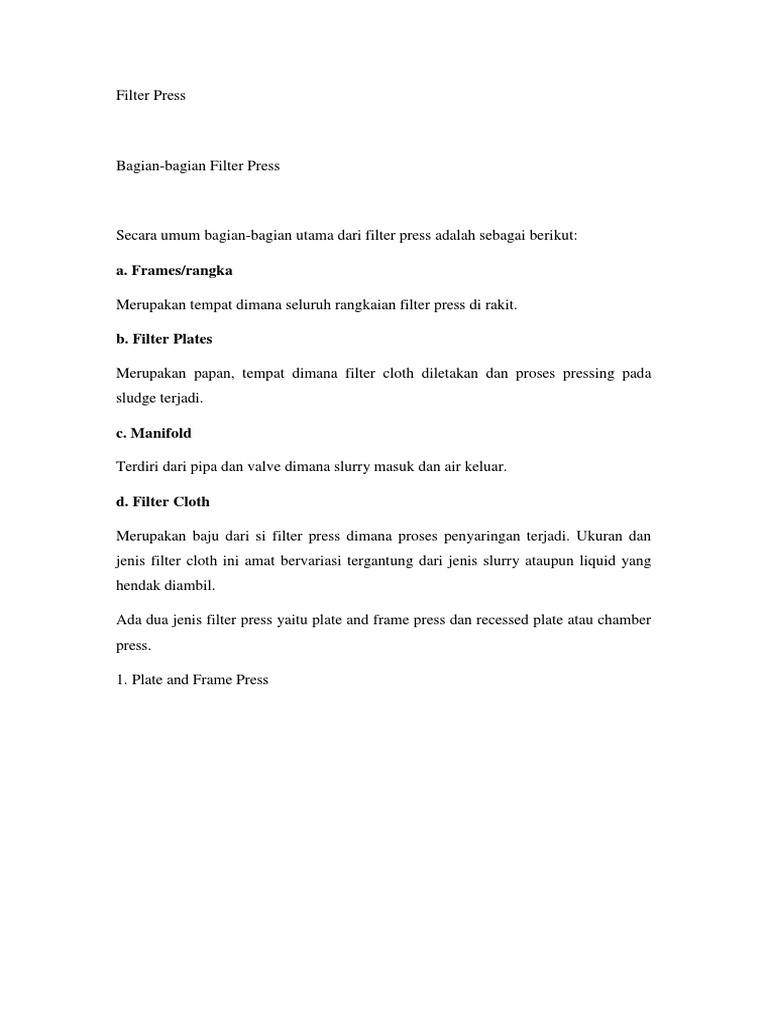 Bagian - Bagian Filter Press | PDF