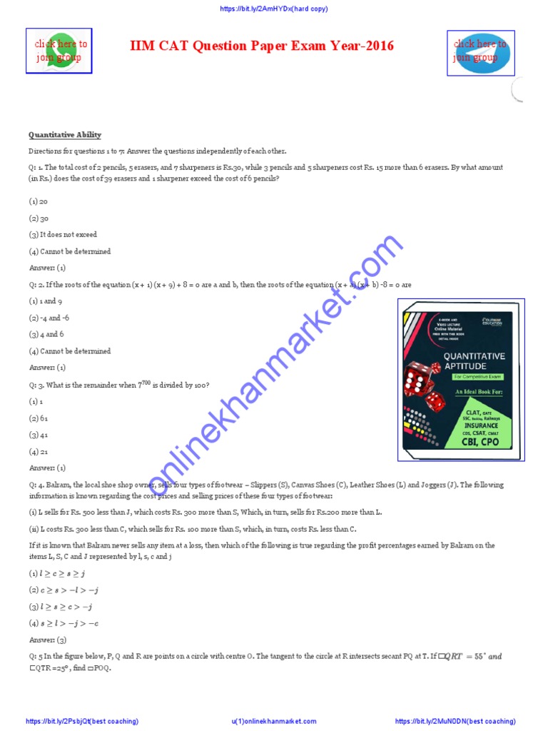 IIM CAT Question Paper Exam Year-2016 | PDF | Organic Foods | Nuclear Power