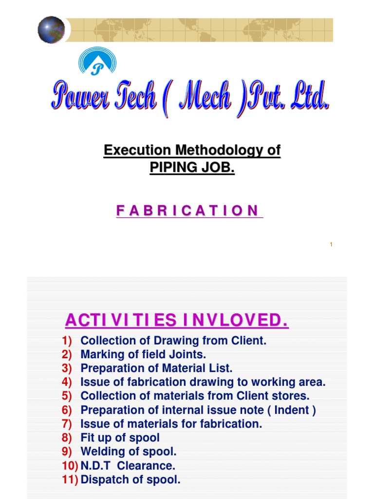 Piping Fabrication Presentation | PDF | Metal Fabrication | Pipe (Fluid ...