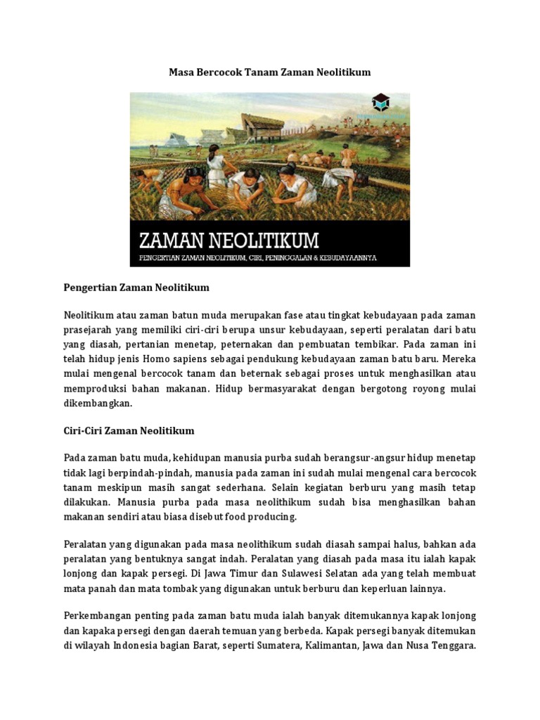 Masa Bercocok Tanam Zaman Neolitikum | PDF