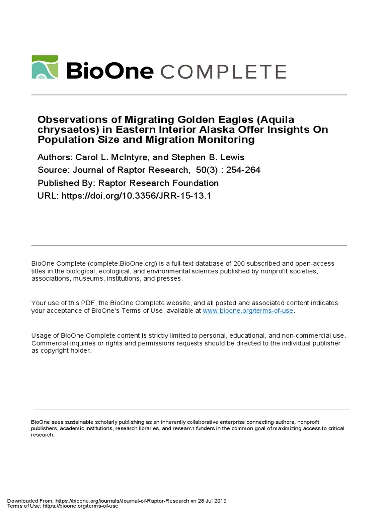 Observations of Migrating Golden Eagles (Aquila Chrysaetos) in Eastern ...