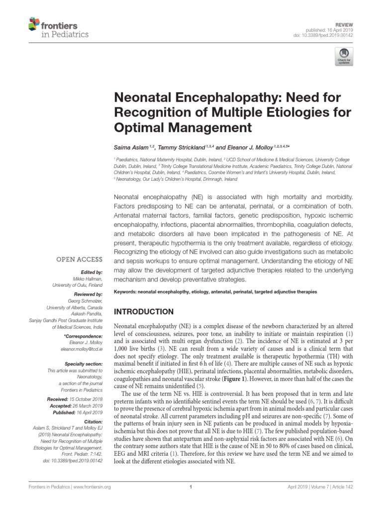 Neonatal Encephalopathy: Need For Recognition of Multiple Etiologies ...