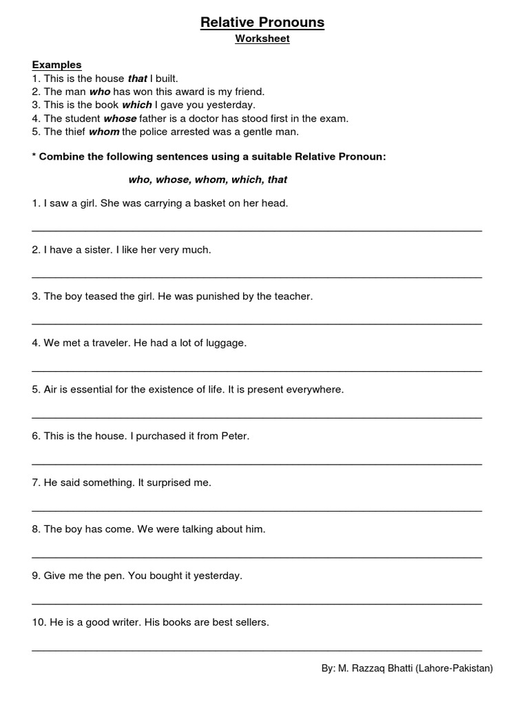 Relative Pronouns Worksheet | PDF | Wellness
