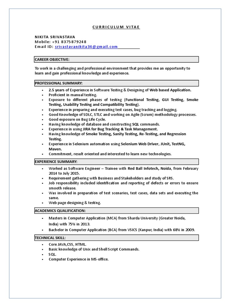 Nikita S Resume Pdf Software Testing Information Technology