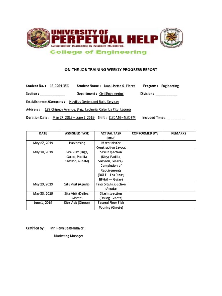 Last Ojt Weekly Report | Download Free PDF | Science | Real Estate Law