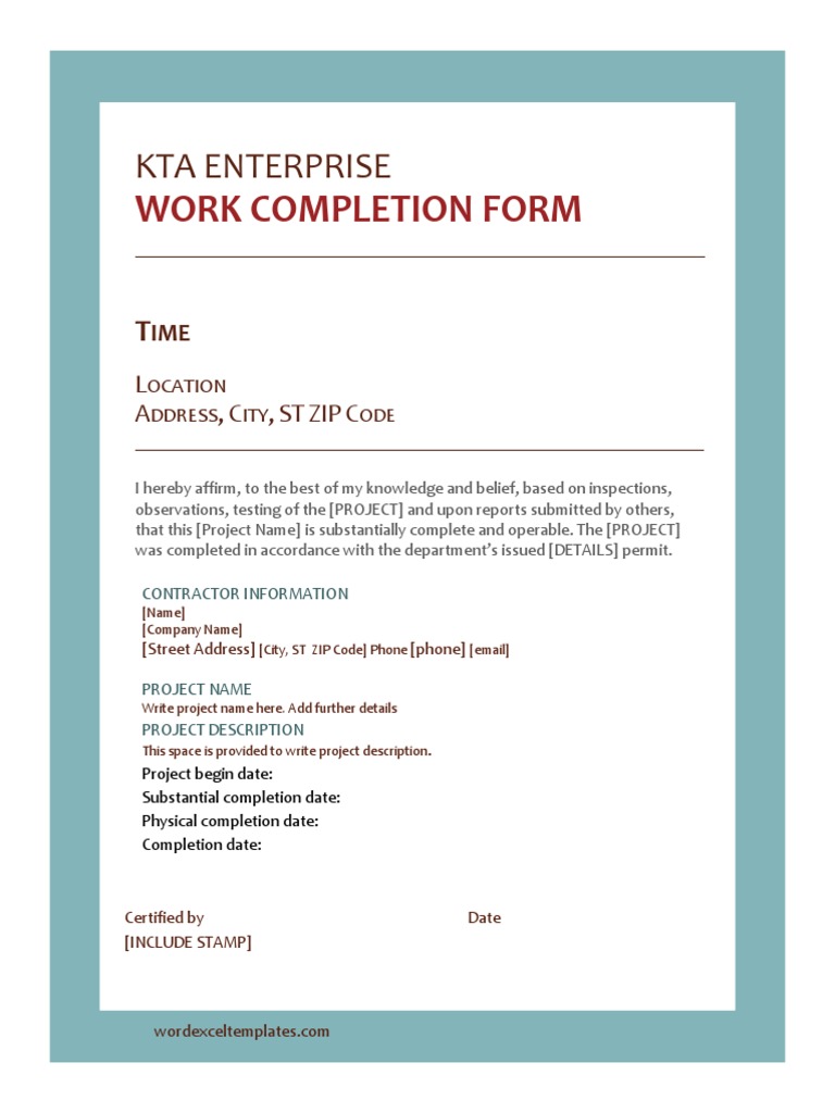 Work Completion Certificate | PDF