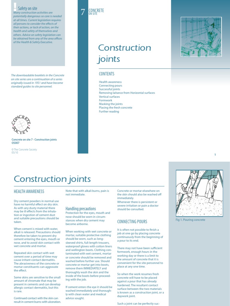 Concrete Soctety - Construction Joints | PDF | Concrete | Cement