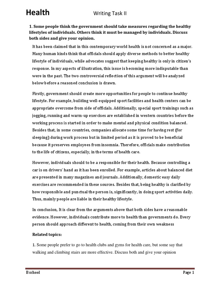 Health Writing Task 2 | PDF | Healthy Diet | Obesity
