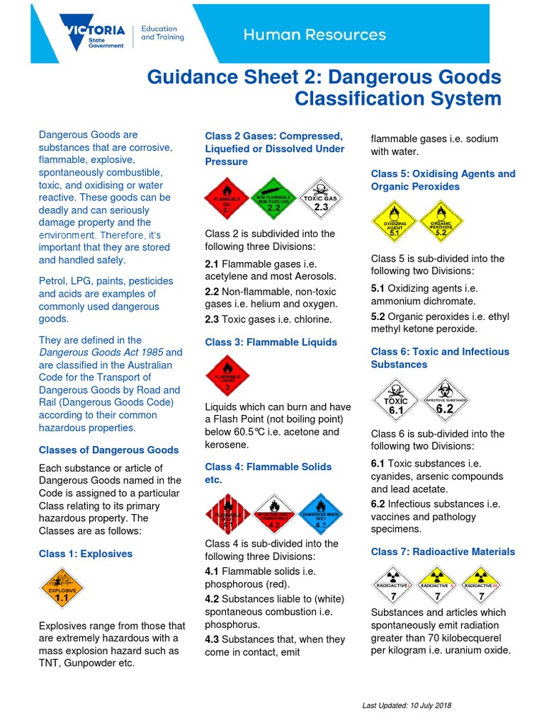 Guidance Sheet 2: Dangerous Goods Classification System | PDF ...