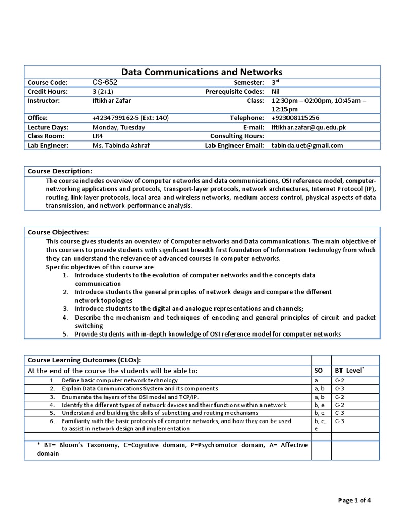 Data Communications and Networks: Course Description | PDF | Internet ...