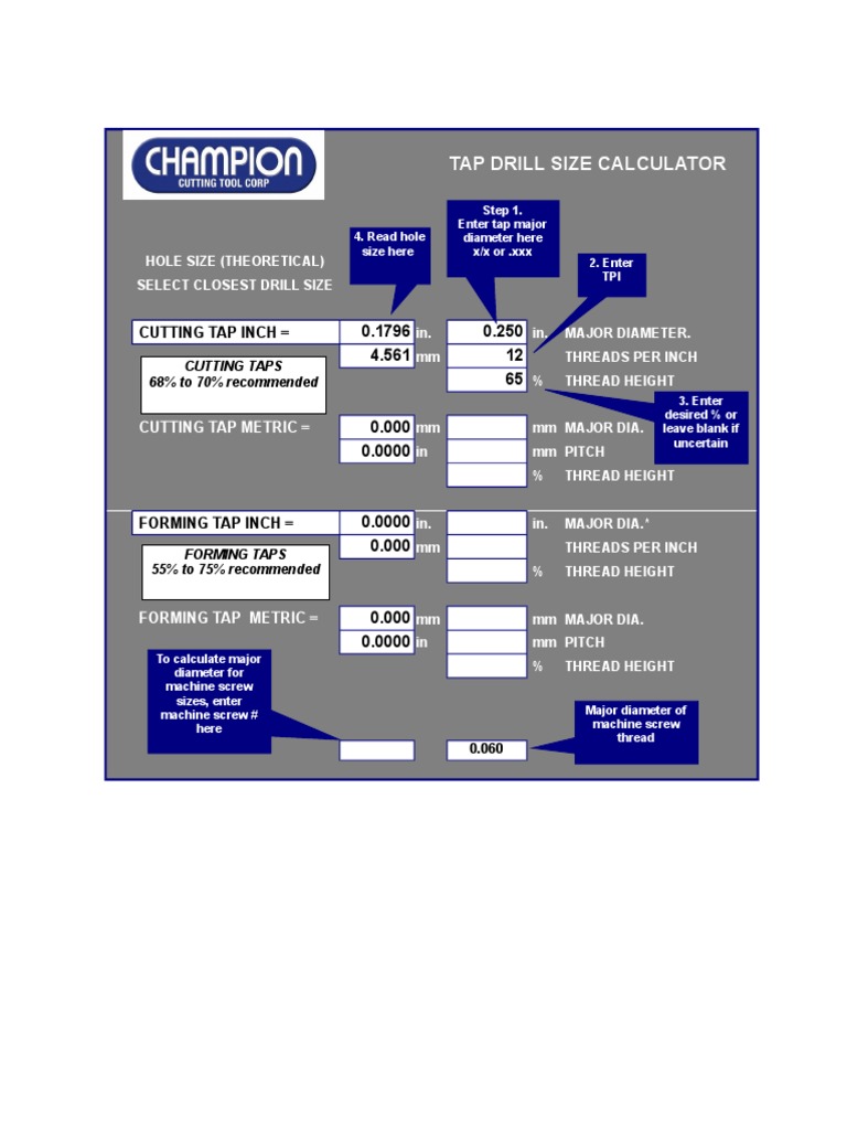 Tap Drill Size Calculation Guide | PDF
