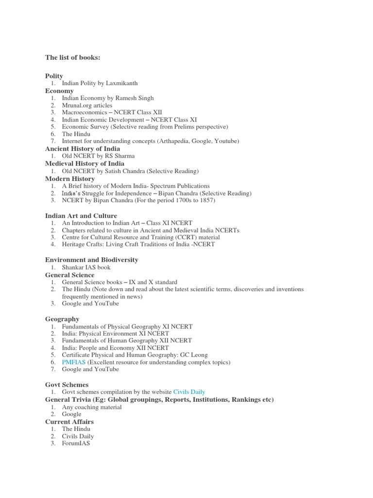 UPSC Preparation Resources List | PDF