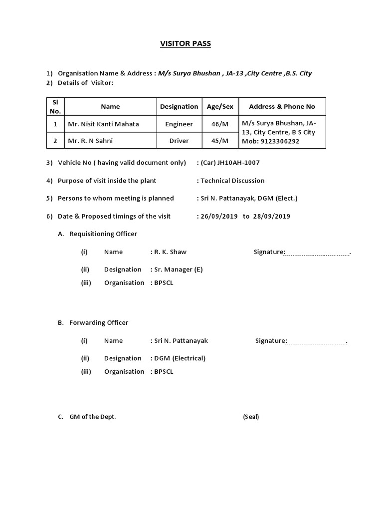 Visitor Pass Pdf