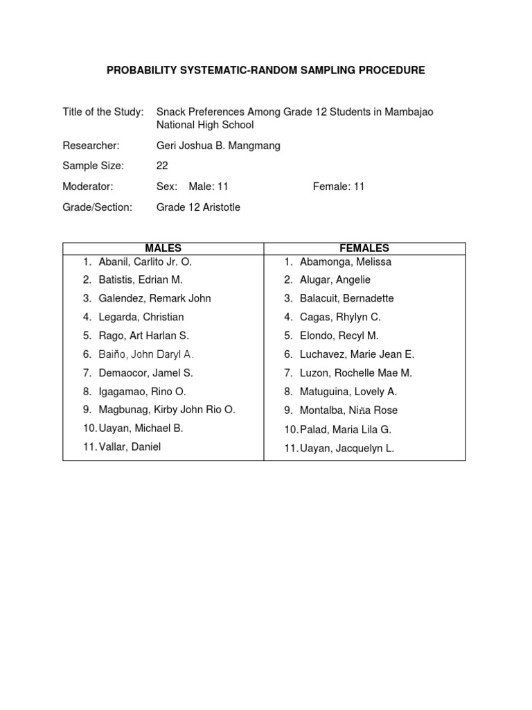 Probability Systematic-Random Sampling Procedure | PDF
