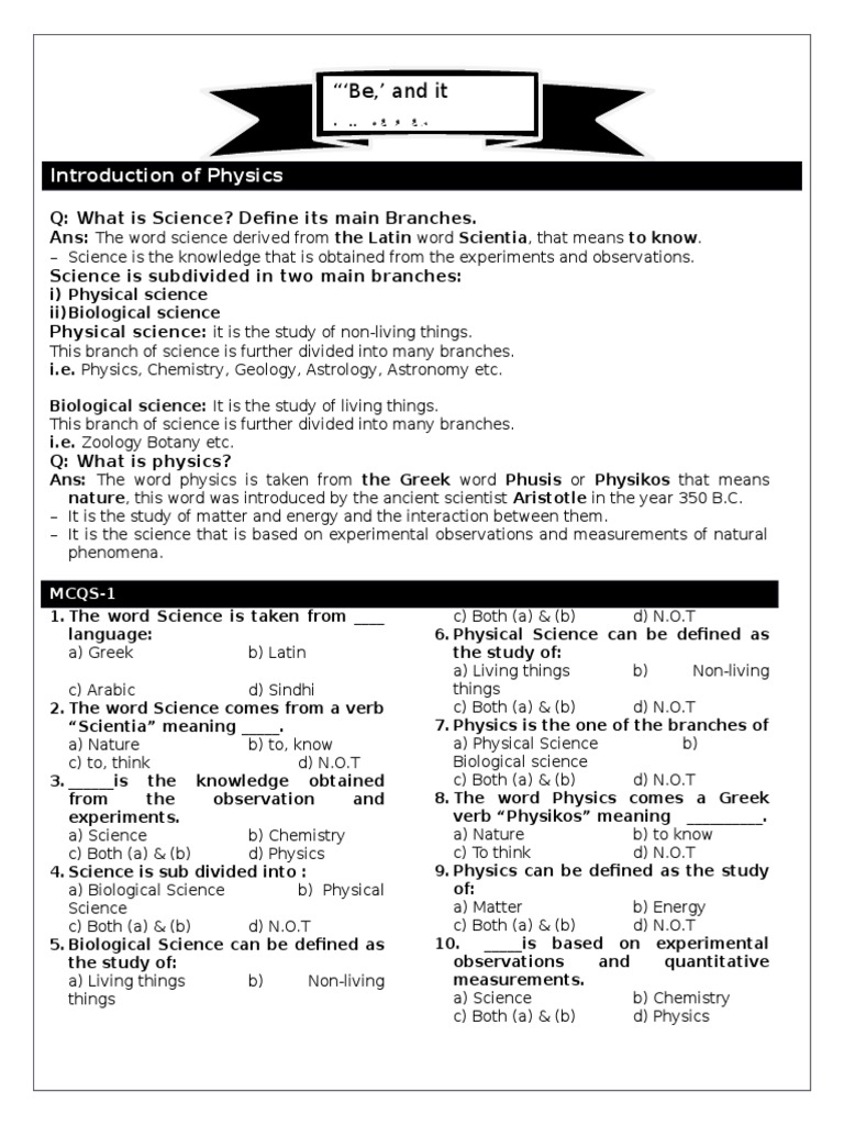 Physics MCQs for Class 11 Chapter 1 | PDF | International System Of ...