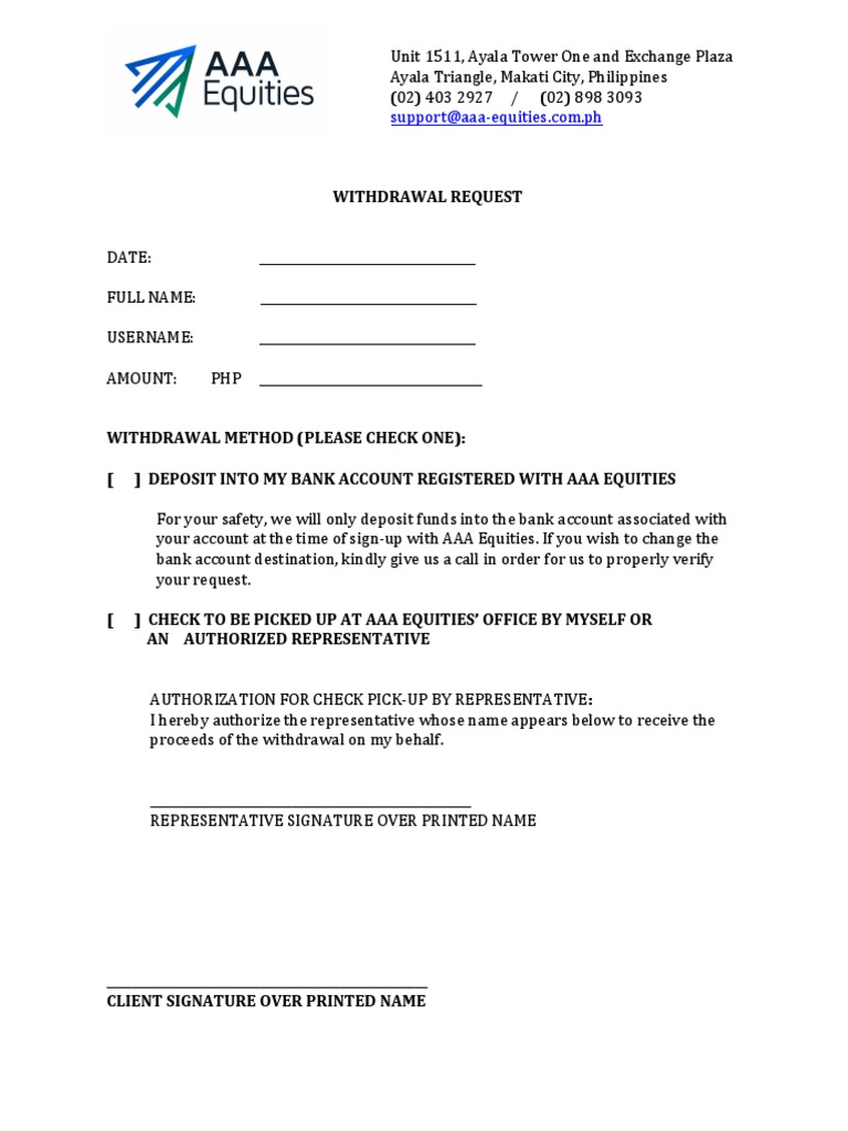 Withdrawal Request Form | PDF | Banking | Financial Services
