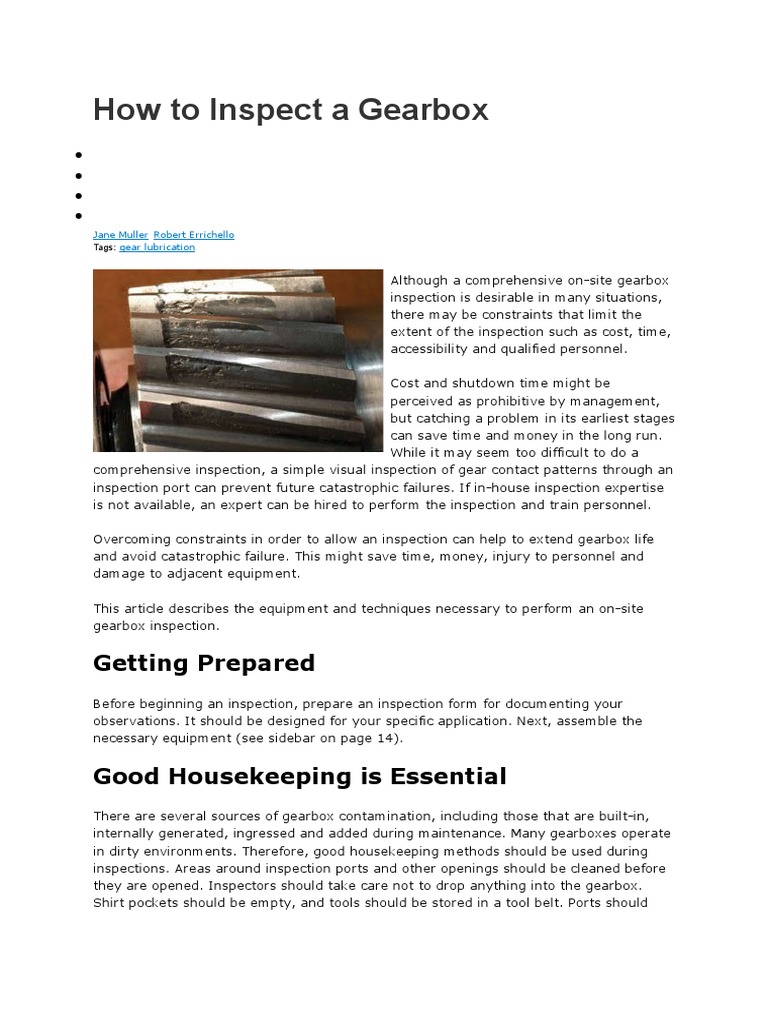 How To Inspect A Gearbox | PDF | Gear | Bearing (Mechanical)
