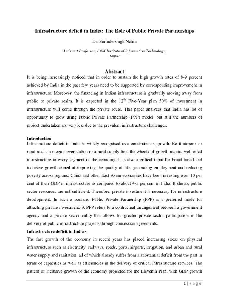 Deficiency in Infrastructure | PDF | Public–Private Partnership ...