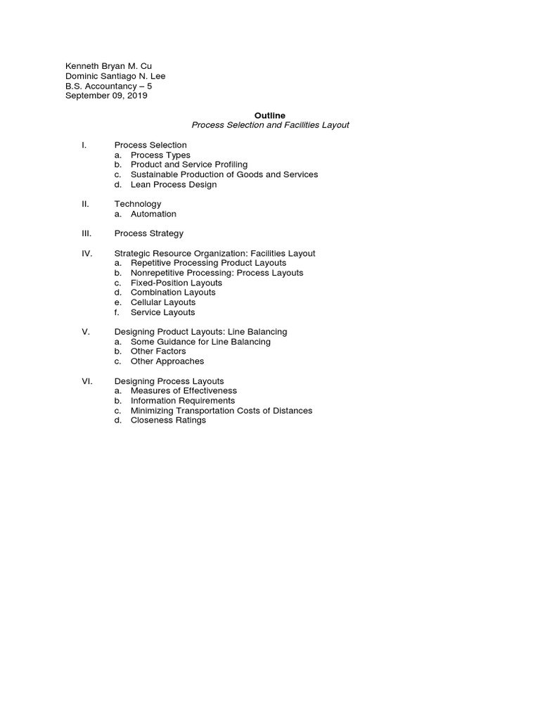 Process Selection and Facilities Layout: Outline | PDF