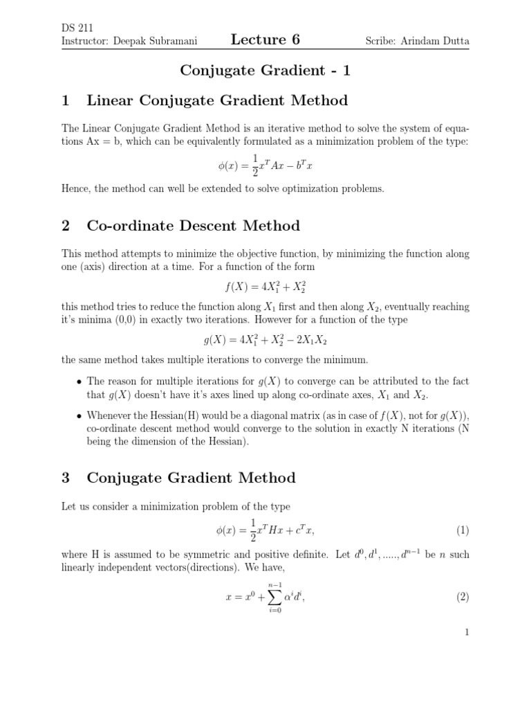 Conjugate Gradient - 1 1 Linear Conjugate Gradient Method | Download Free PDF | Mathematical ...
