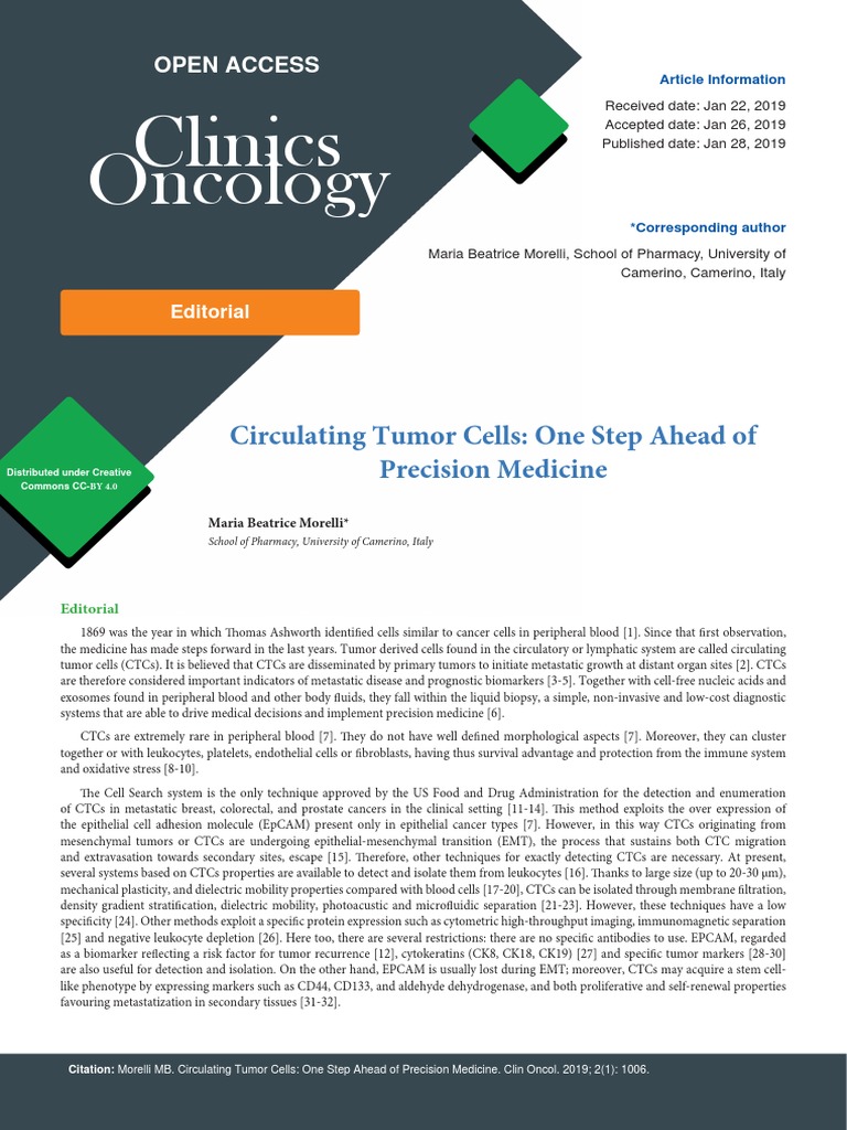 Clinics Oncology: Circulating Tumor Cells: One Step Ahead of Precision ...