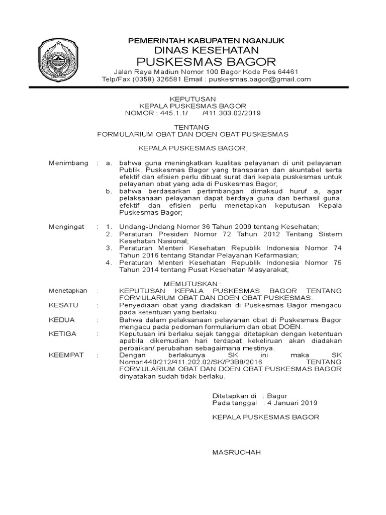Sk Formularium Obat Dan Doen Obat Puskesmas Pdf