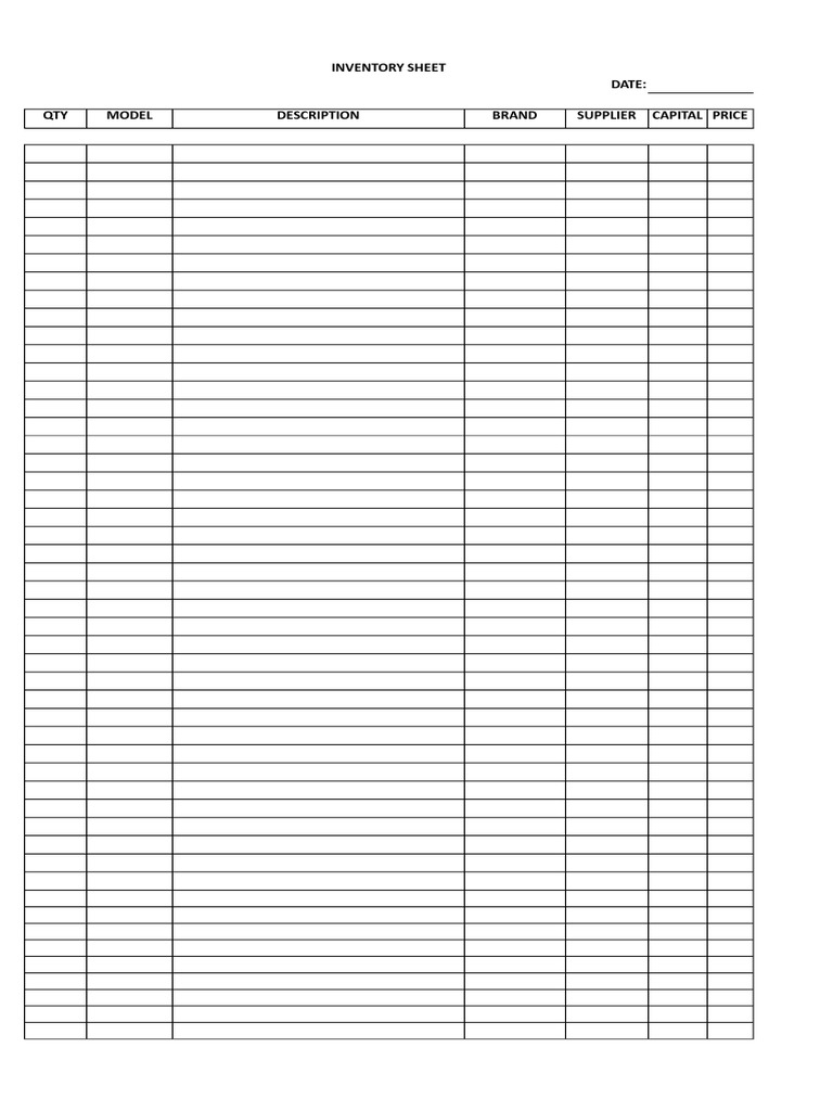 Inventory Sheet Date: QTY Model Description Brand Supplier Capital ...
