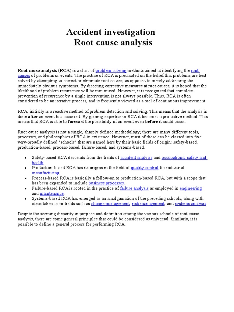 Accident Investigation Root Cause Analysis | PDF | Causality | Systems ...