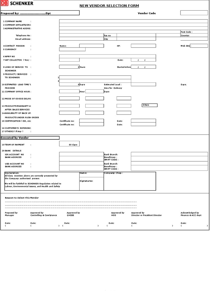 New Vendor Selection Form for Banking | PDF | Banking | Service Industries