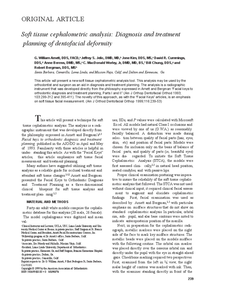 Soft Tissue Cephalometric Analysis Diagnosis and Treatment | PDF | Orthodontics | Dentistry Branches