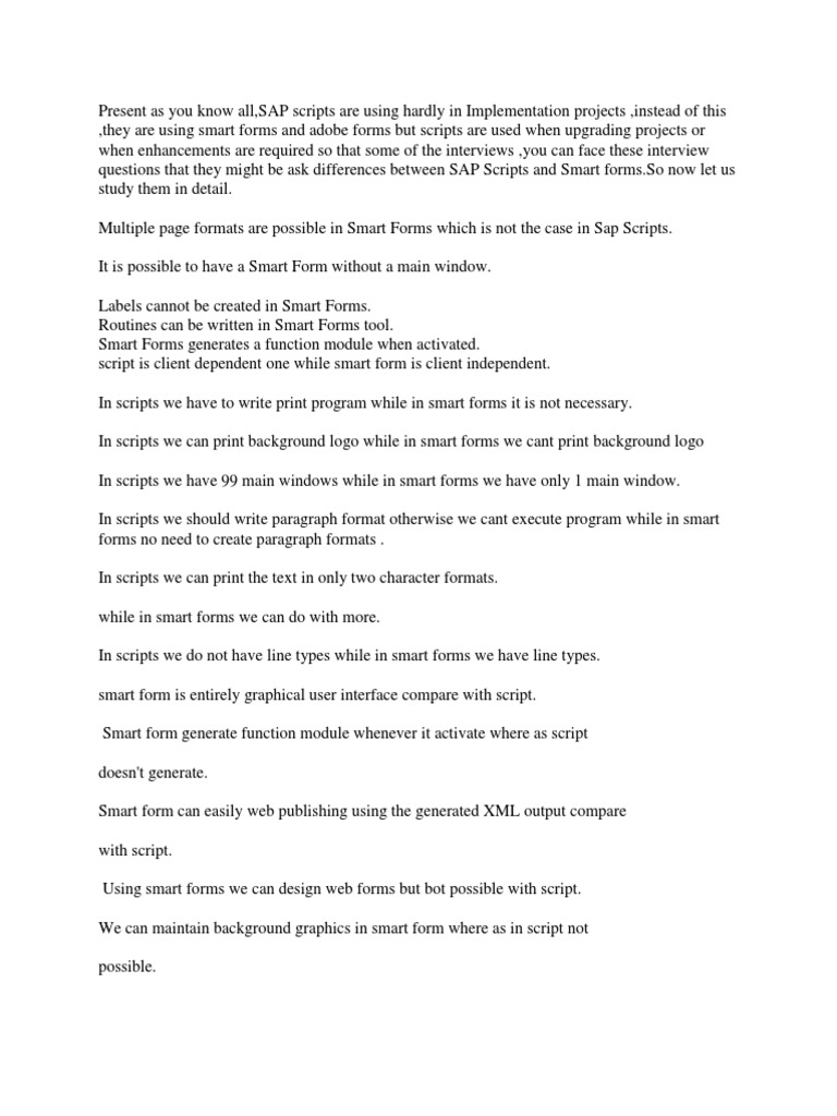 Difference Between Scripts and Smart Forms | PDF | Scripting Language | Digital Technology