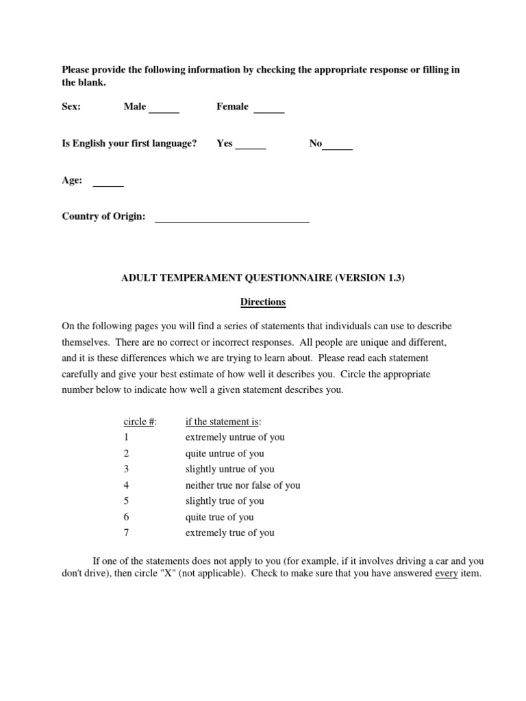 ATQ Short | PDF | Attention | Neuroscience