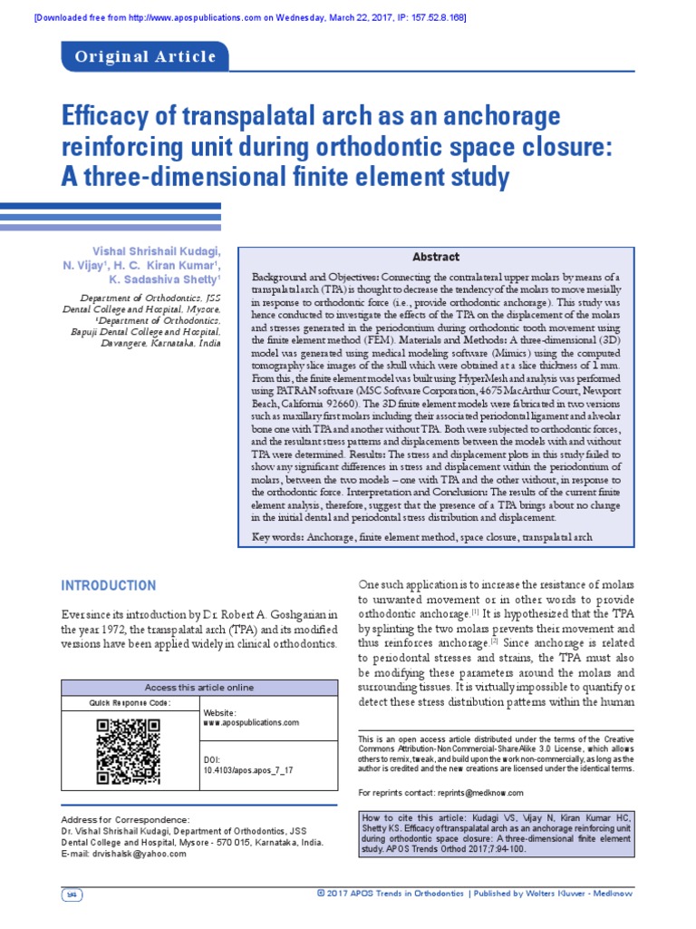Efficacy of Transpalatal Arch As An Anchorage Rein PDF | PDF ...