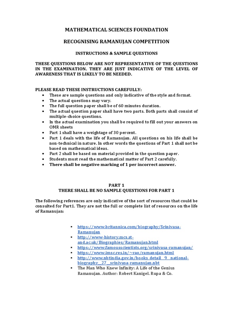 Recognising Ramanujan - Sample Paper | PDF | Prime Number | Numbers