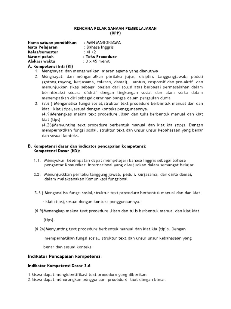 RPP 3 17 Procedure | PDF | Karier & Perkembangan | Seni & Disiplin Bahasa