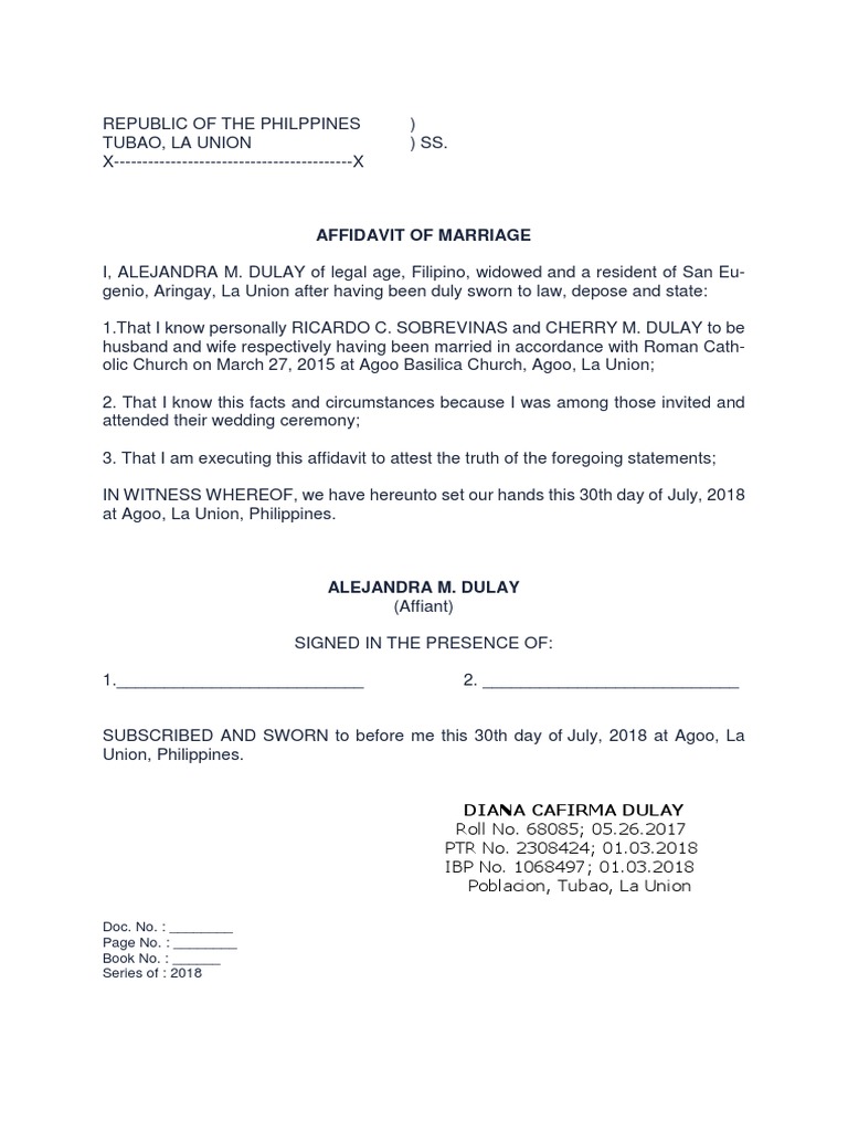 Joint Affidavit of Marriage - Maam Cherry | PDF