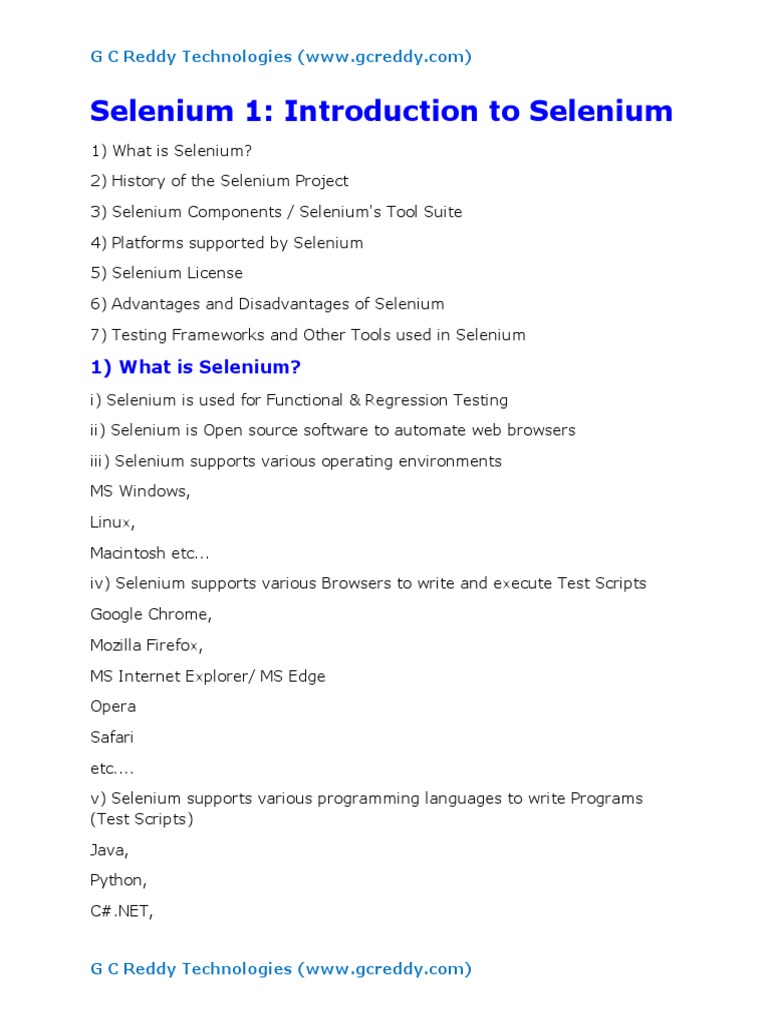 Selenium 1: Introduction To Selenium | Download Free PDF | Selenium ...