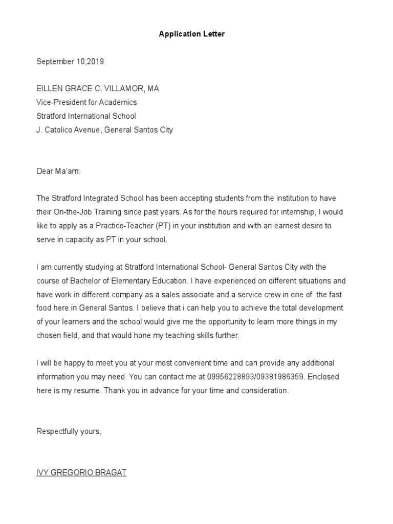 Application Letter FOR OJT 2 | PDF | Learning | Behavior Modification