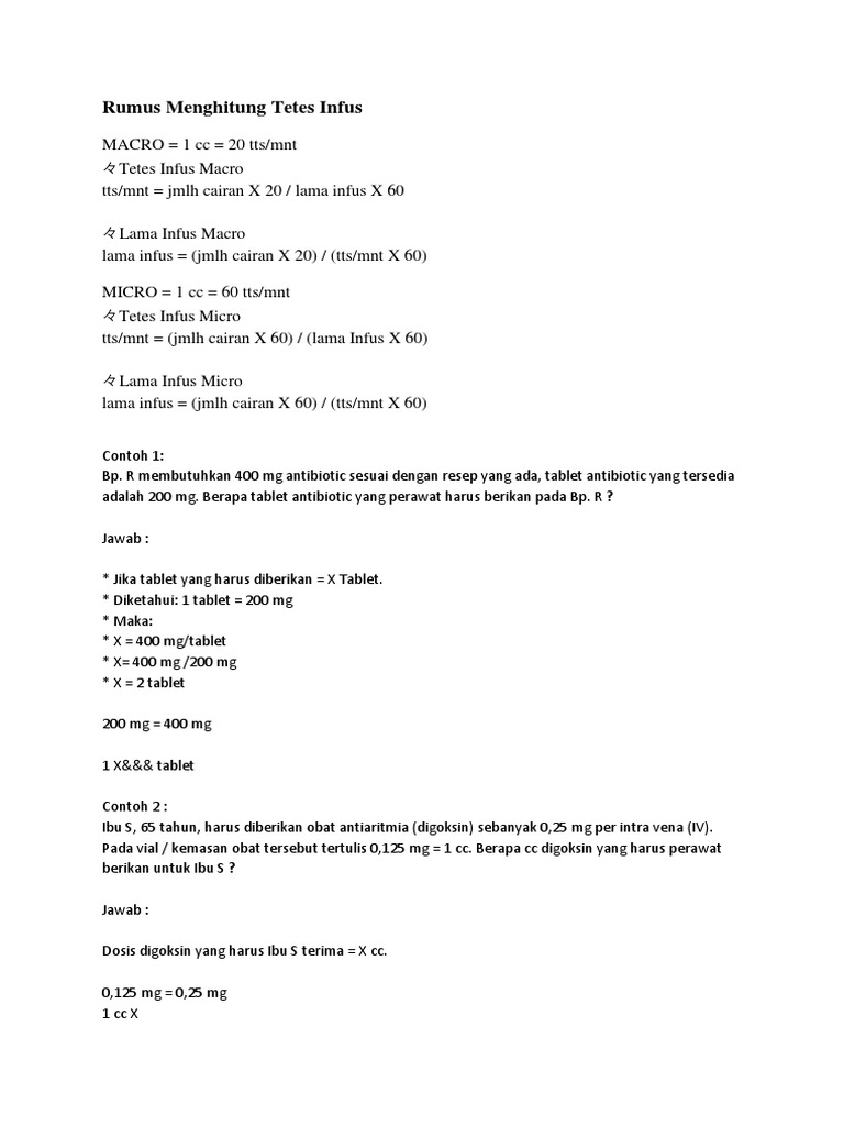 Rumus Menghitung Tetes Infus | PDF