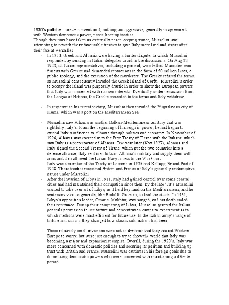 Mussolini's 1920s Foreign Policy Overview | PDF | Benito Mussolini ...